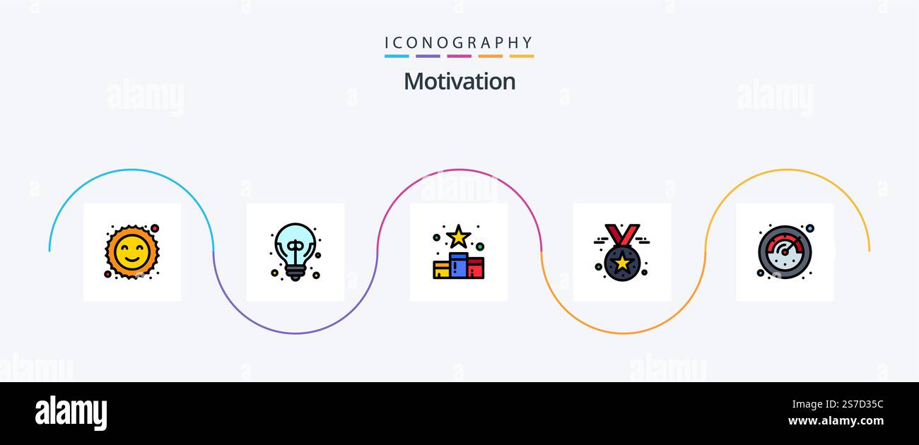 Motivation Line Filled Flat 5 Icon Pack Including stopwatch. medal ...