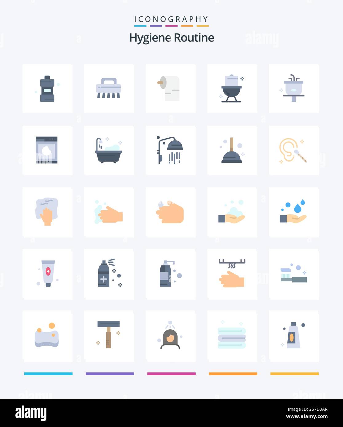 Creative Hygiene Routine 25 Flat icon pack Such As shower. bathroom ...
