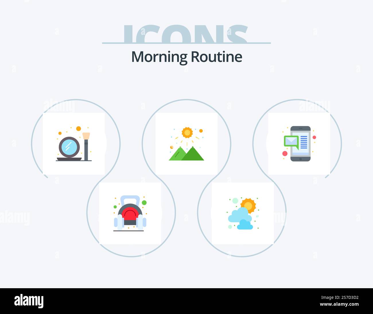 Morning Routine Flat Icon Pack 5 Icon Design. massage. mountain. glass ...