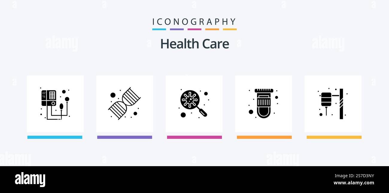 Health Care Glyph 5 Icon Pack Including drip. bacteria. test tube ...