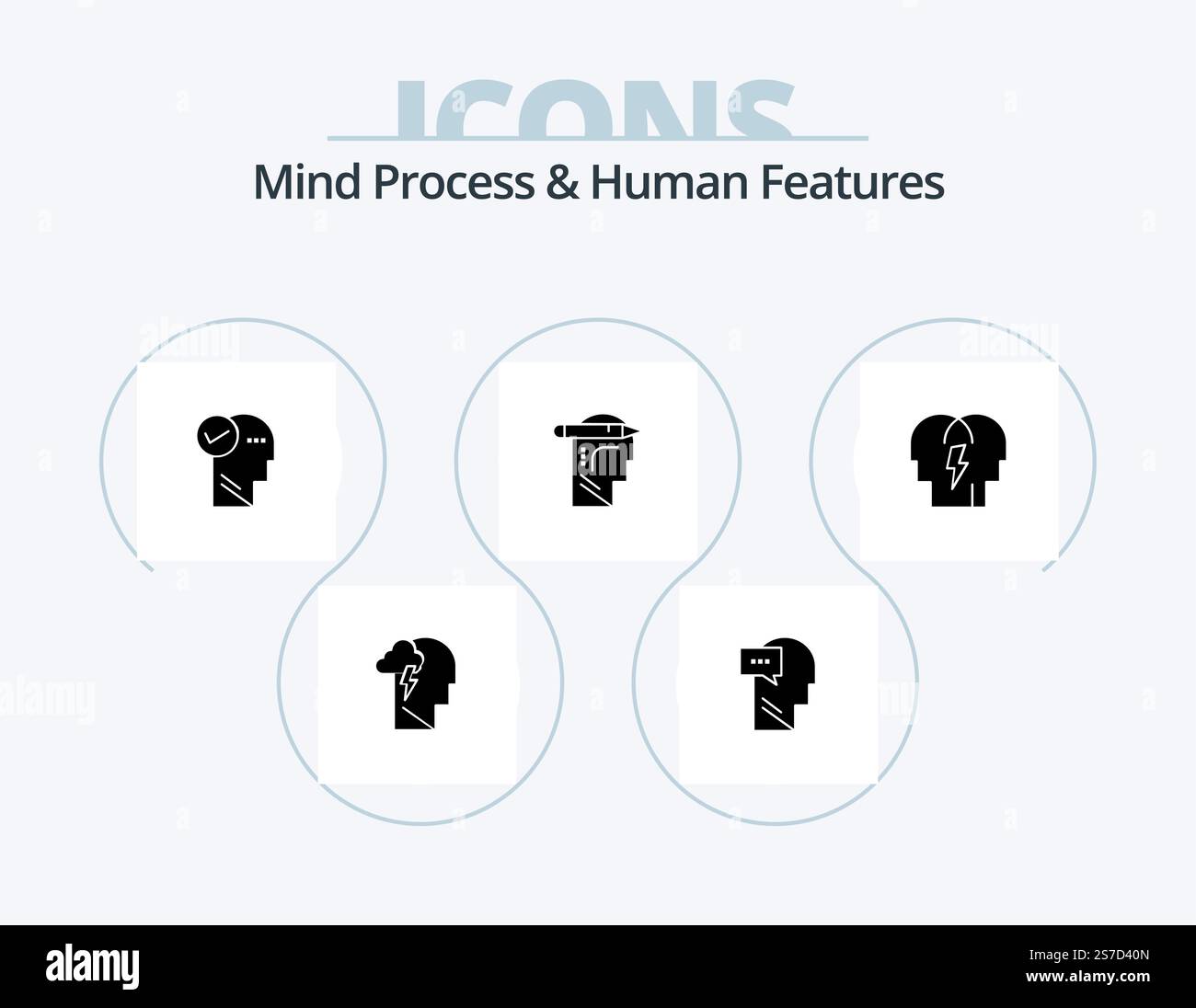 Mind Process And Human Features Glyph Icon Pack 5 Icon Design. in ...