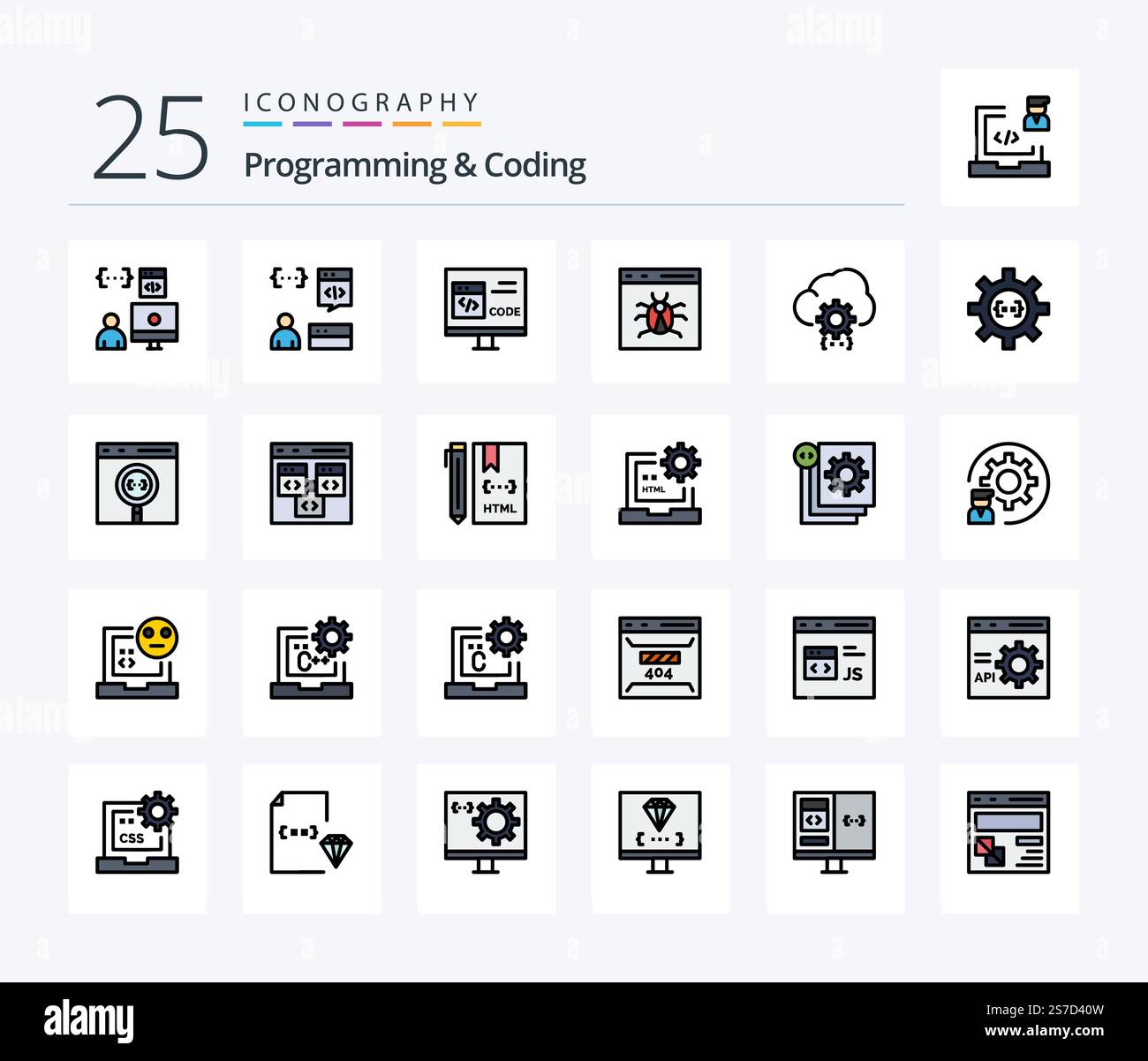 Programming And Coding 25 Line Filled icon pack including develop. cloud. develop. development ...