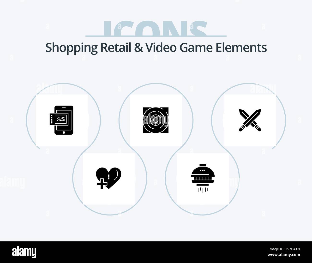 Shoping Retail And Video Game Elements Glyph Icon Pack 5 Icon Design ...