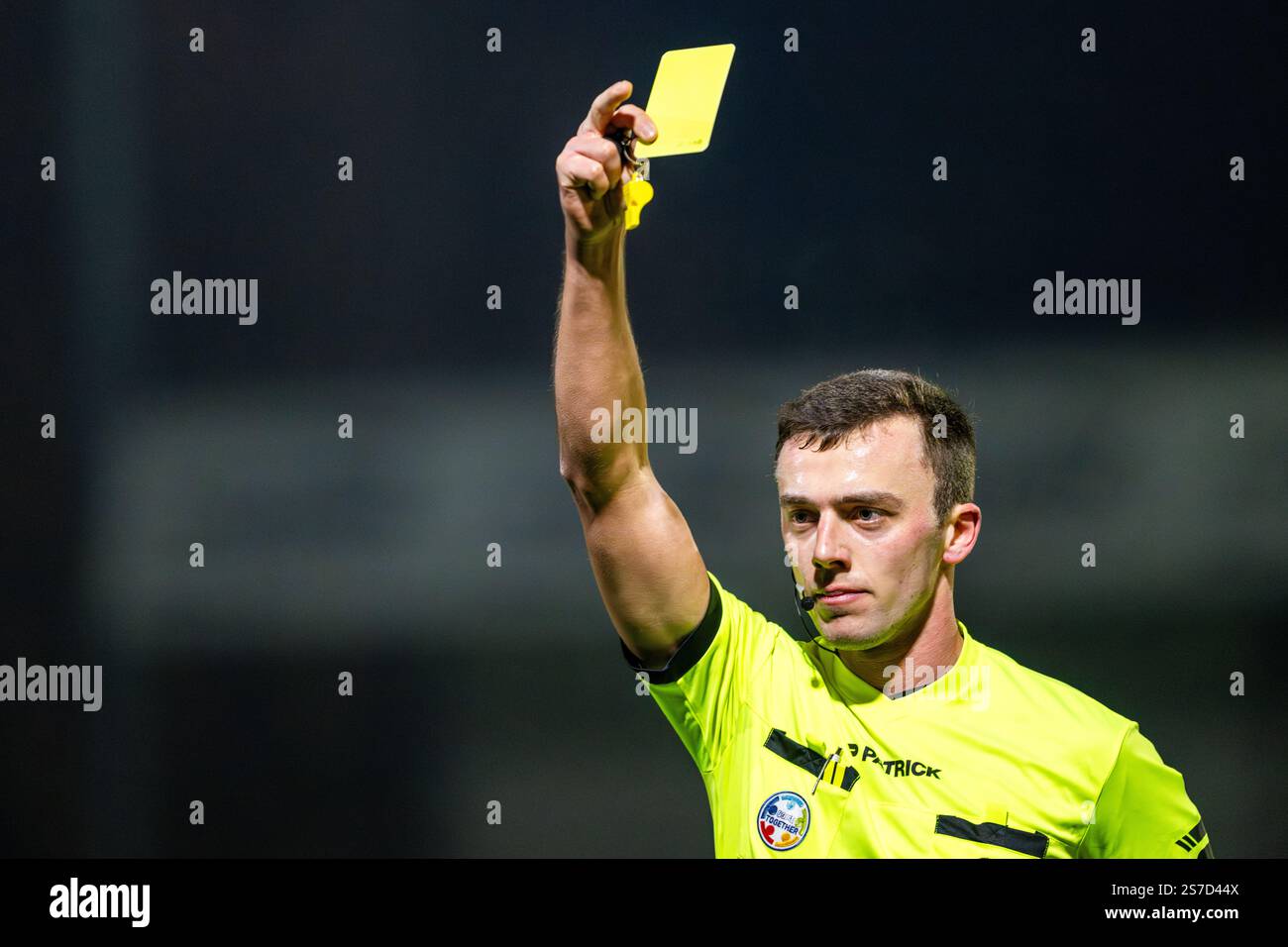 Yellow card given by referee Wouter Debusscher pictured during a soccer ...