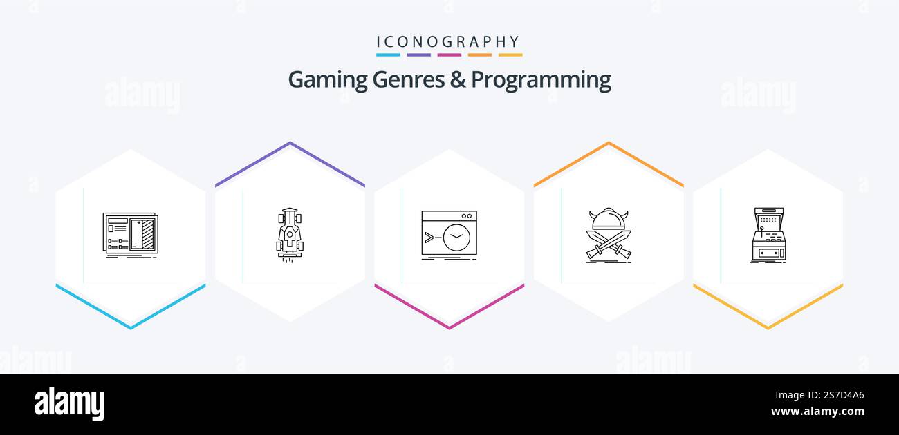 Gaming Genres And Programming 25 Line icon pack including viking ...