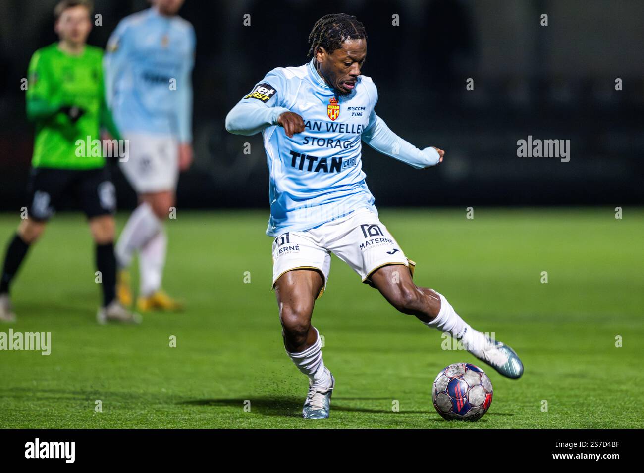 Ninove, Belgium. 18th Jan, 2025. Limbombe Stallone (30) of Capellen FC ...