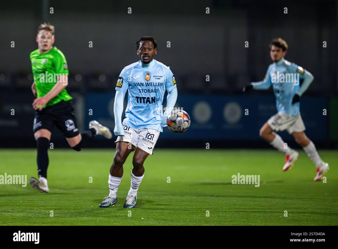 Ninove, Belgium. 18th Jan, 2025. Limbombe Stallone (30) of Capellen FC ...