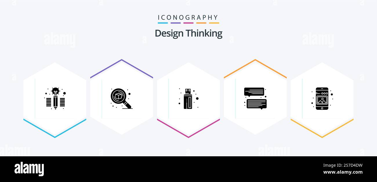 Design Thinking 25 Glyph icon pack including phone. image. cable. gallery. communication Stock ...
