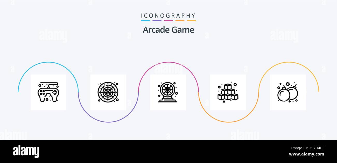Arcade Line 5 Icon Pack Including fun. play. fun. game. box Stock ...