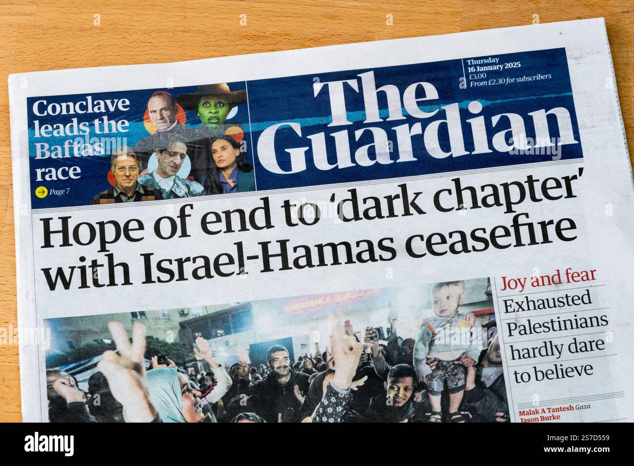 16 January 2025. Headline in The Guardian reads Hope of end to 'dark ...