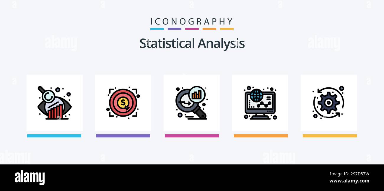 Statistical Analysis Line Filled 5 Icon Pack Including refresh. mission ...