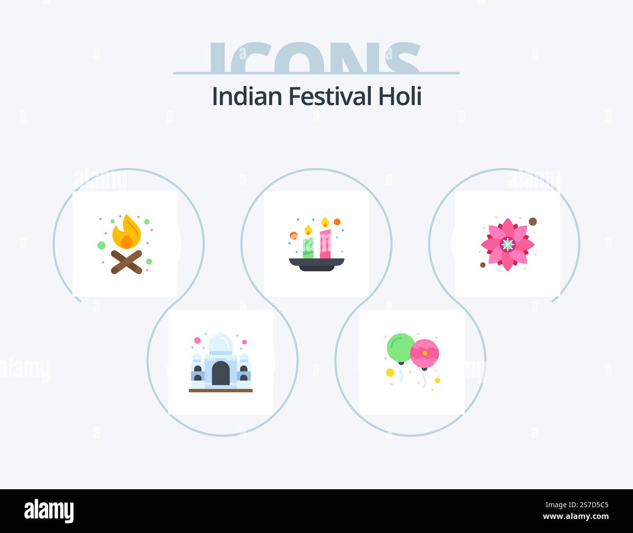 Holi Flat Icon Pack 5 Icon Design. rangoli. decoration. bonfire. light ...