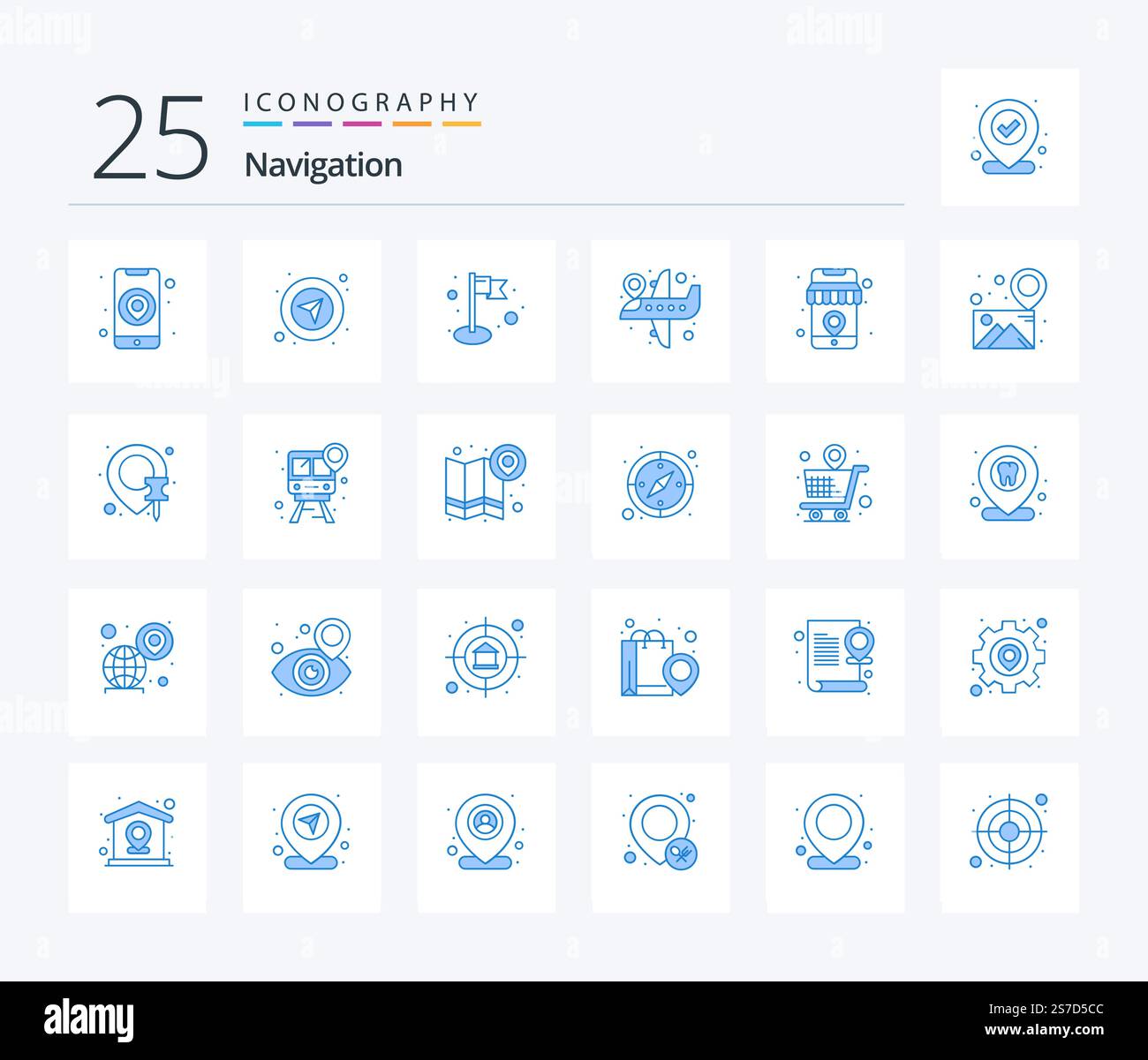 Navigation 25 Blue Color icon pack including gallery. map. map ...