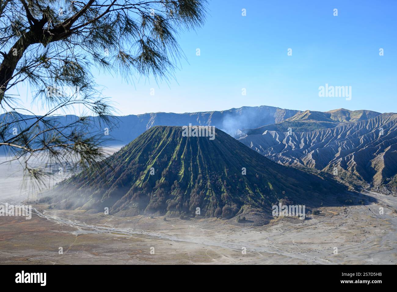 view of the smoking craters and the scenic beauty of the Bromo volcano ...