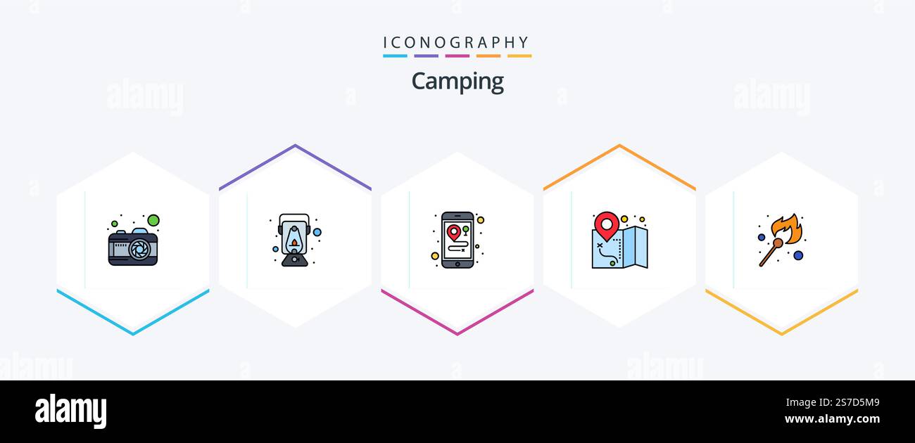 Camping 25 FilledLine icon pack including . lighter. maps. flame. map ...
