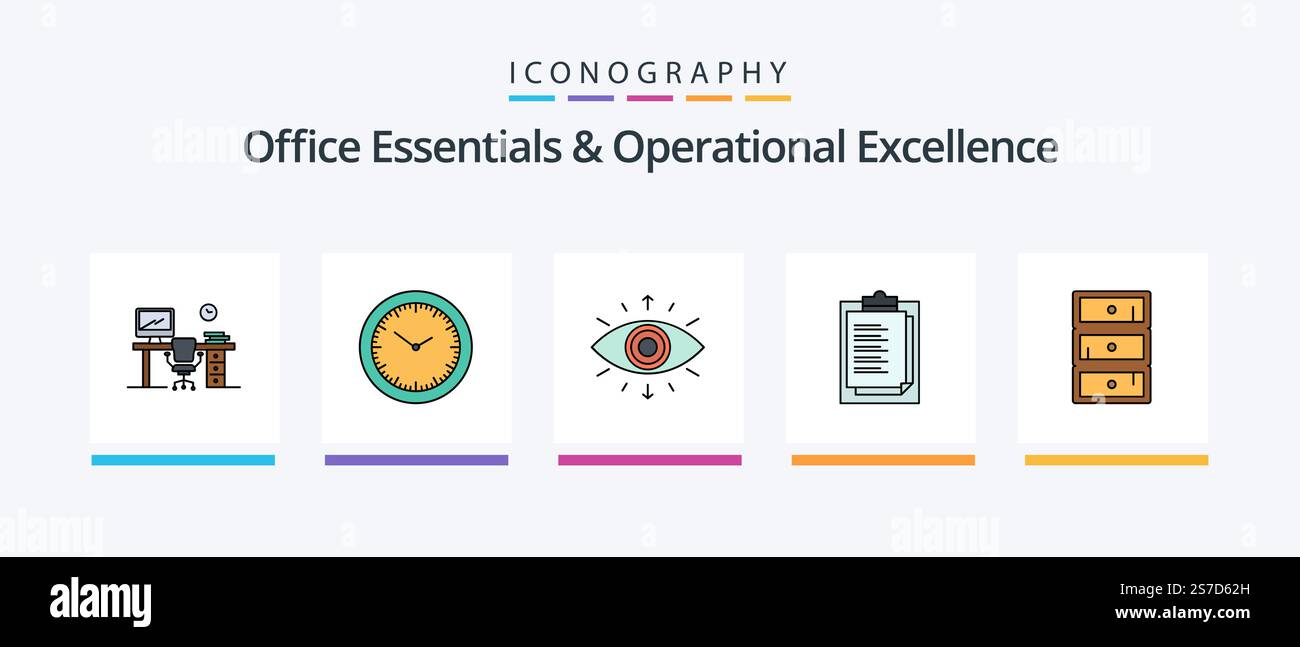 Office Essentials And Operational Exellence Line Filled 5 Icon Pack ...