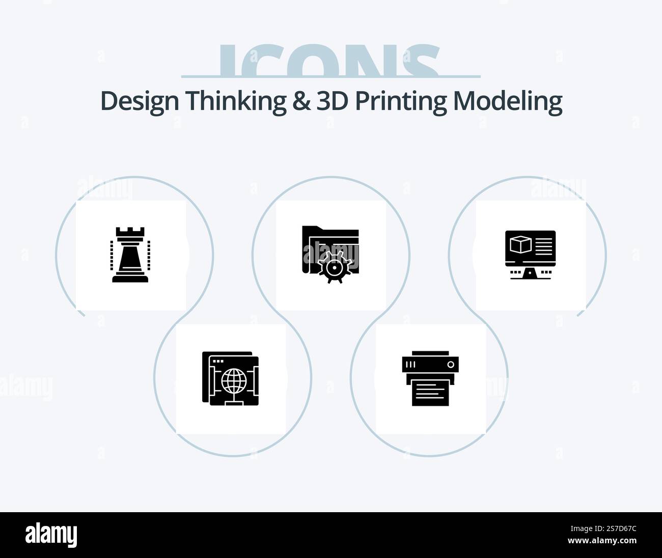 Design Thinking And D Printing Modeling Glyph Icon Pack 5 Icon Design ...