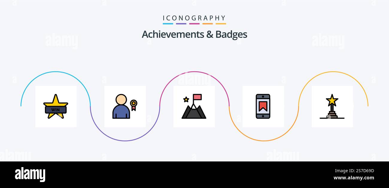 Achievements and Badges Line Filled Flat 5 Icon Pack Including lifetime ...