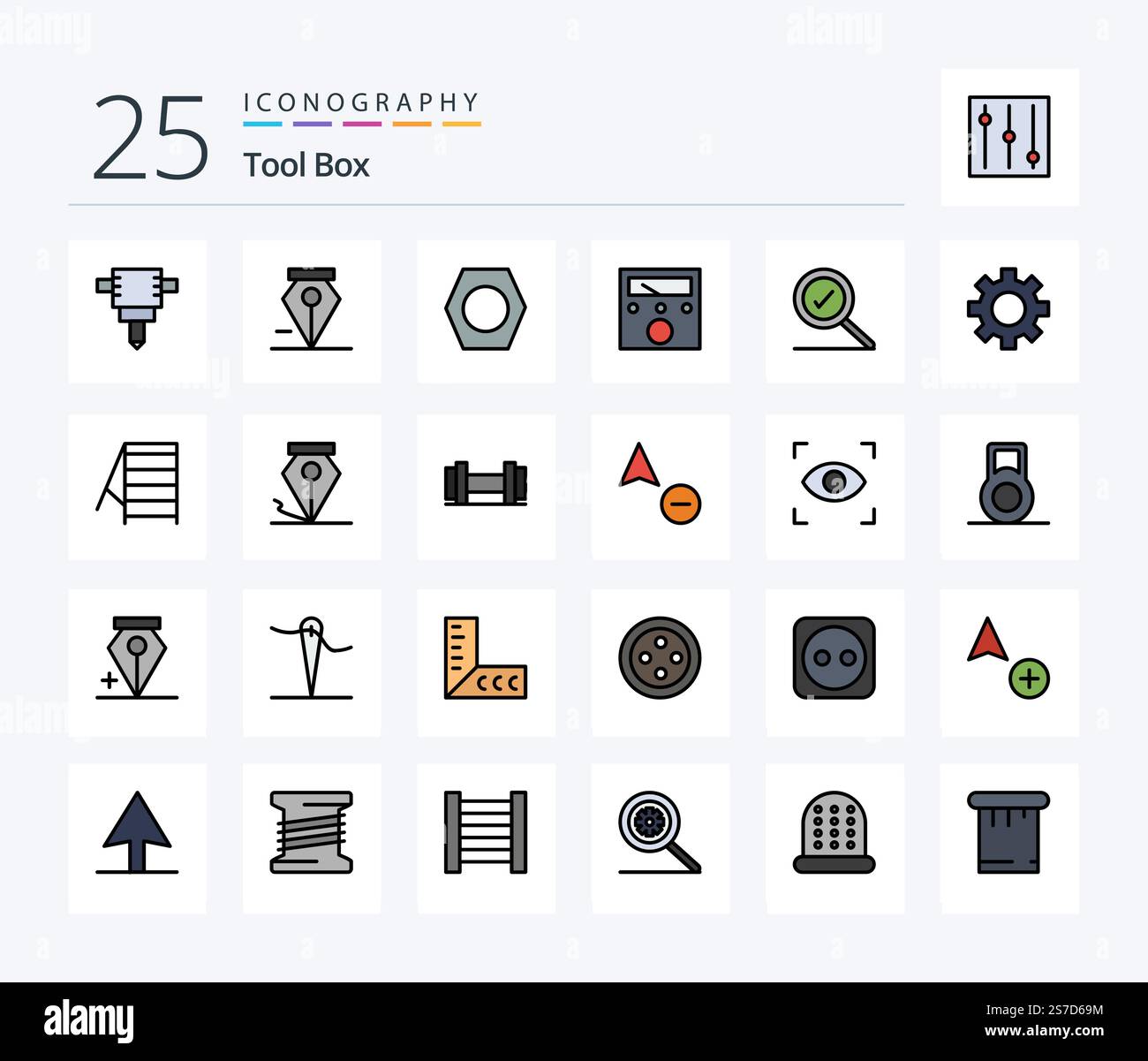 Tools 25 Line Filled icon pack including stairs. tools. meter. settings ...