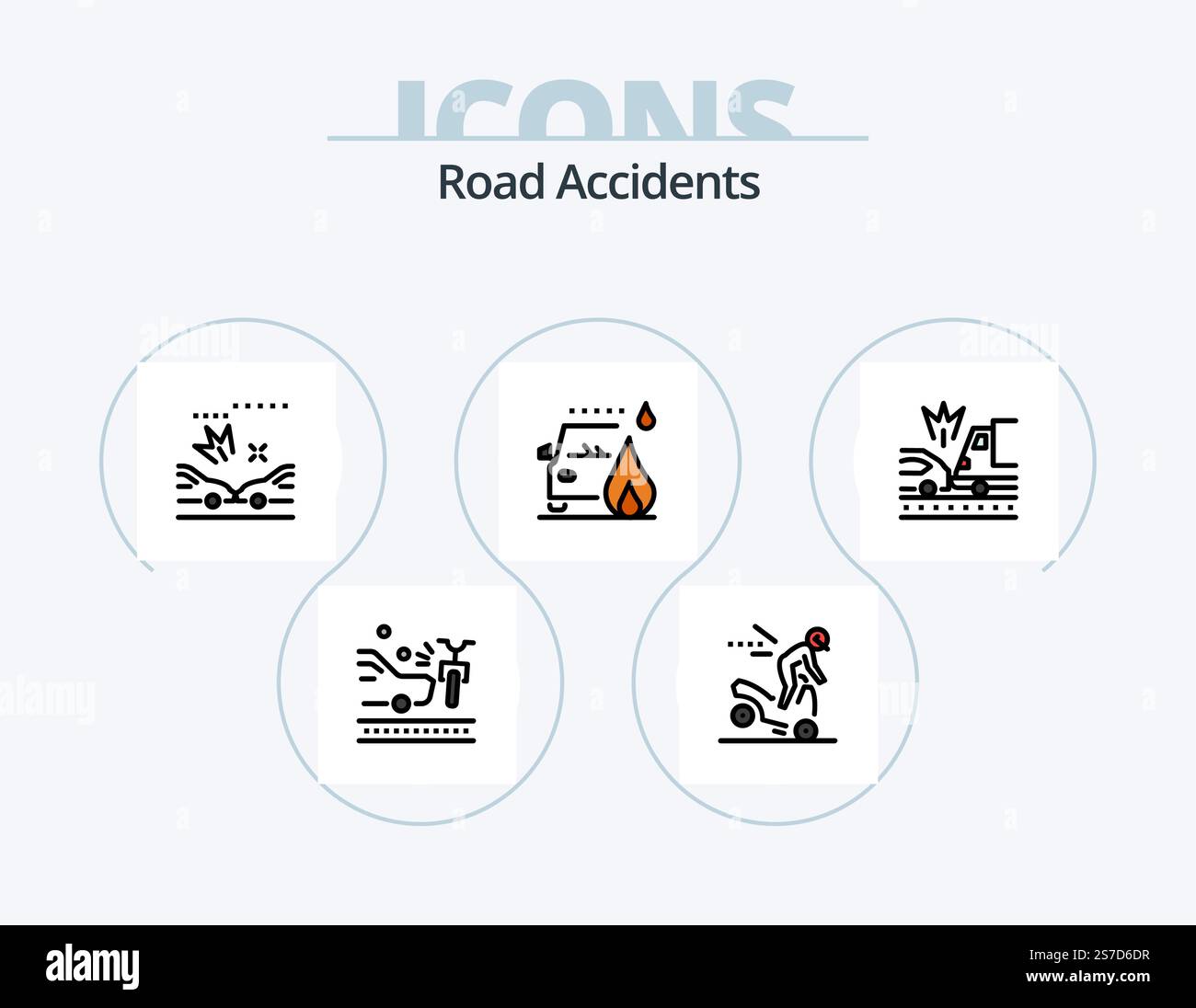 Road Accidents Line Filled Icon Pack 5 Icon Design. accident. road sign ...