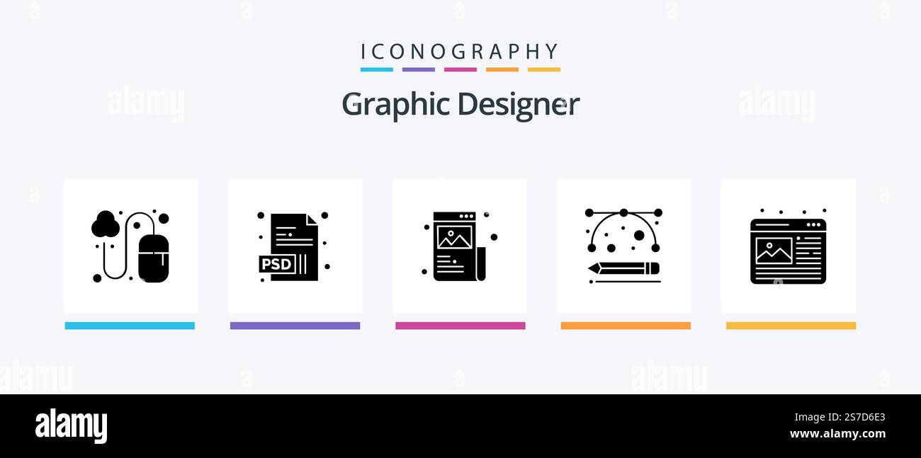 Graphic Designer Glyph 5 Icon Pack Including design. drawing tools ...