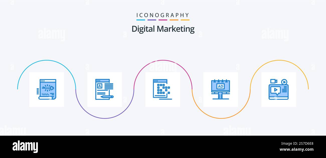 Digital Marketing Blue 5 Icon Pack Including banner. ad. web. record ...