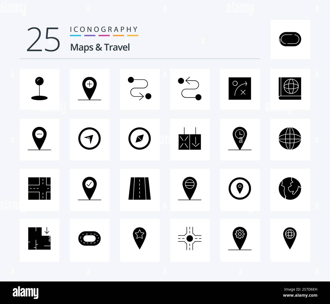 Maps & Travel 25 Solid Glyph icon pack including compass. maps ...