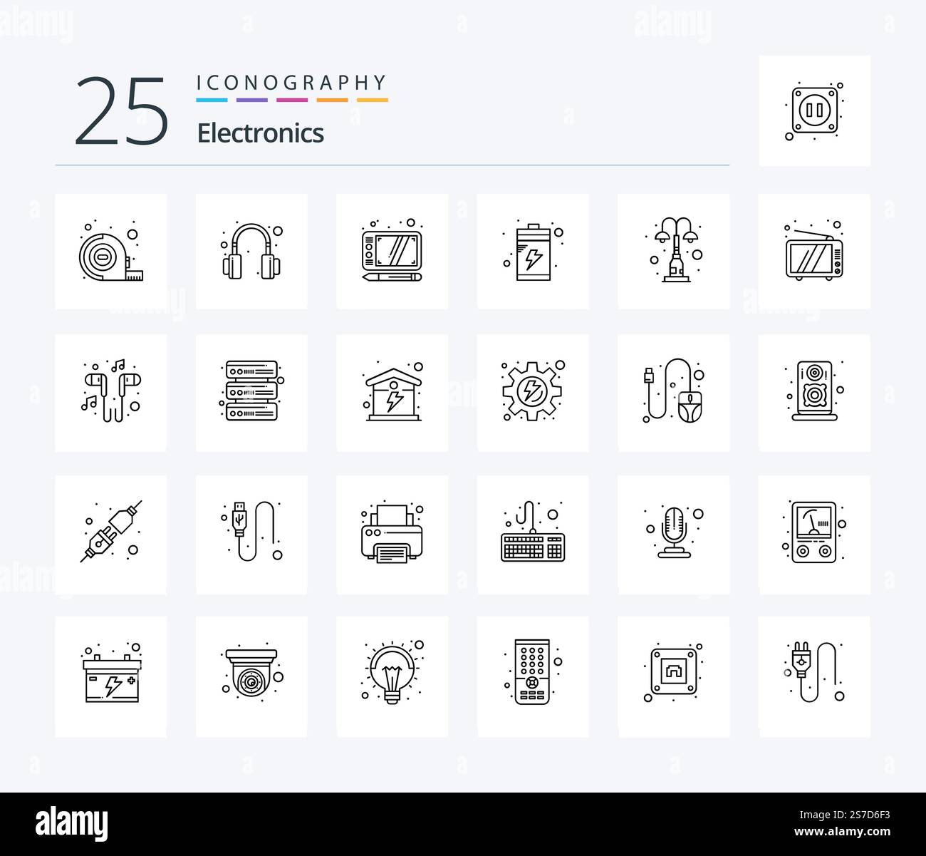 Electronics 25 Line icon pack including retro. park. tablet. lights ...
