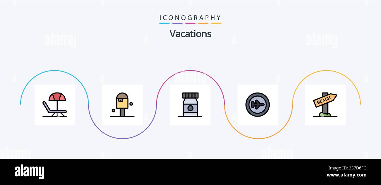 Vacations Line Filled Flat 5 Icon Pack Including vacation. sign. bottle ...