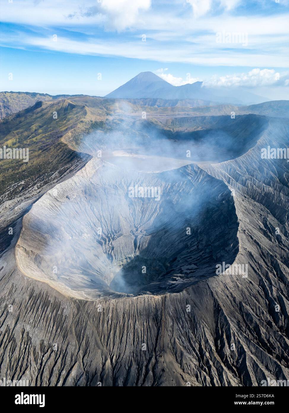 A view into the smoking craters and the scenic beauty of the Bromo ...