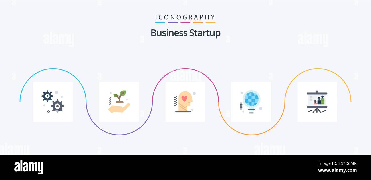 Business Startup Flat 5 Icon Pack Including graph. chart. process ...