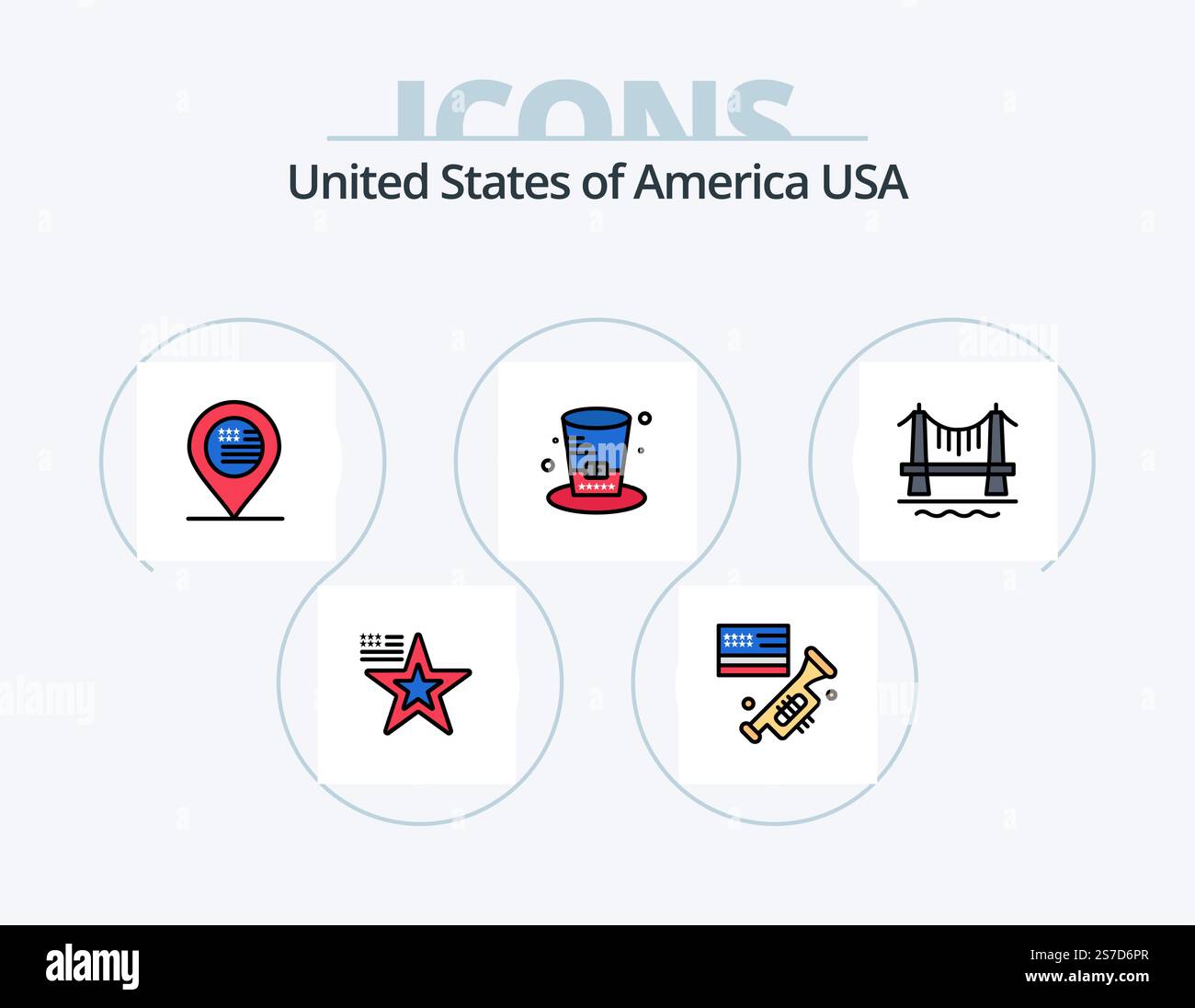 Usa Line Filled Icon Pack 5 Icon Design. city. bridge. fire. usa ...