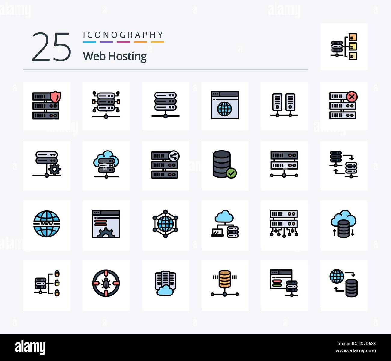 Web Hosting 25 Line Filled icon pack including database. delete. network. database. data Stock ...