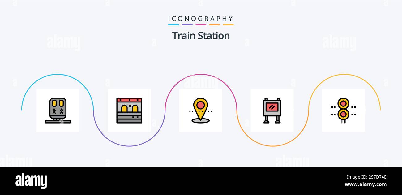 Train Station Line Filled Flat 5 Icon Pack Including train. station ...