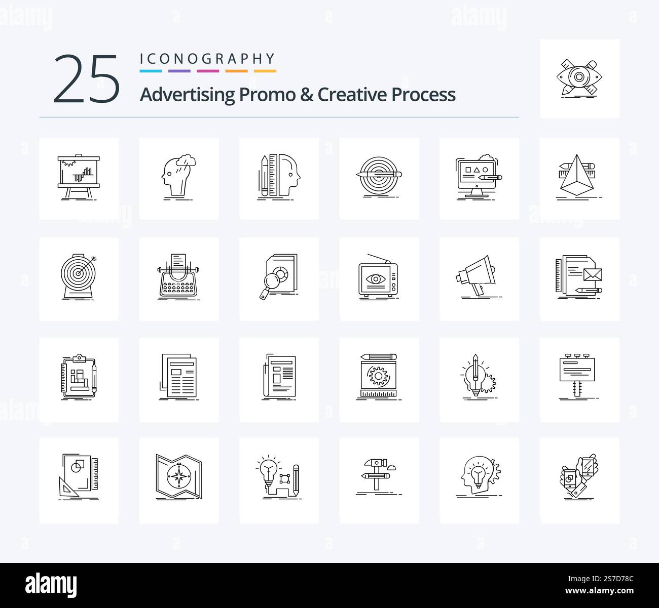 Advertising Promo And Creative Process 25 Line icon pack including ...