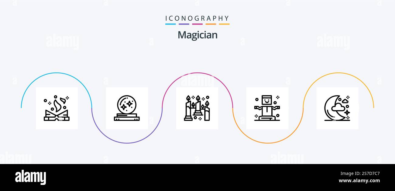 Magician Line 5 Icon Pack Including half. levitation. star. fly. light ...
