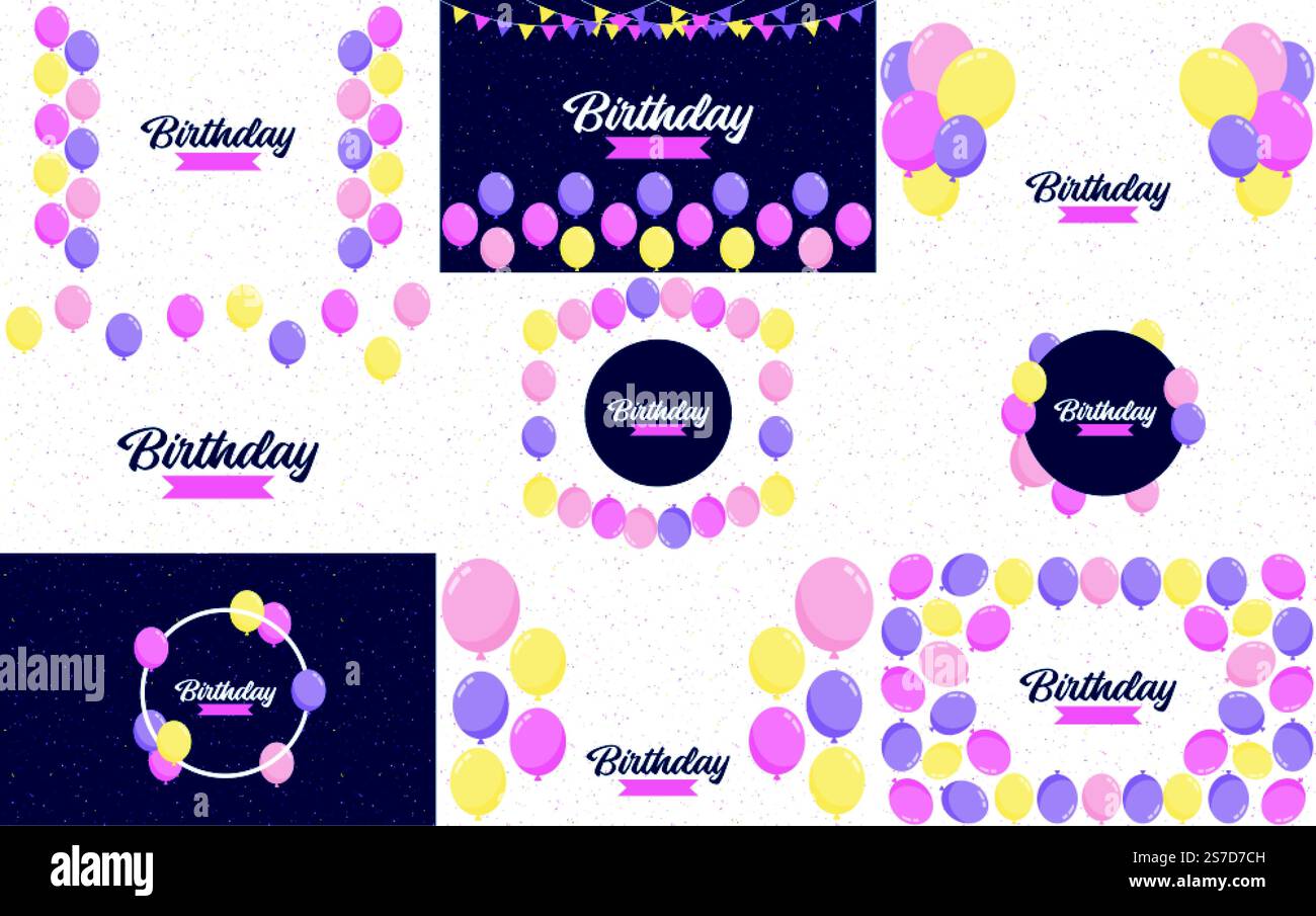 Happy Birthday announcement poster. flyer. and greeting card in a flat ...