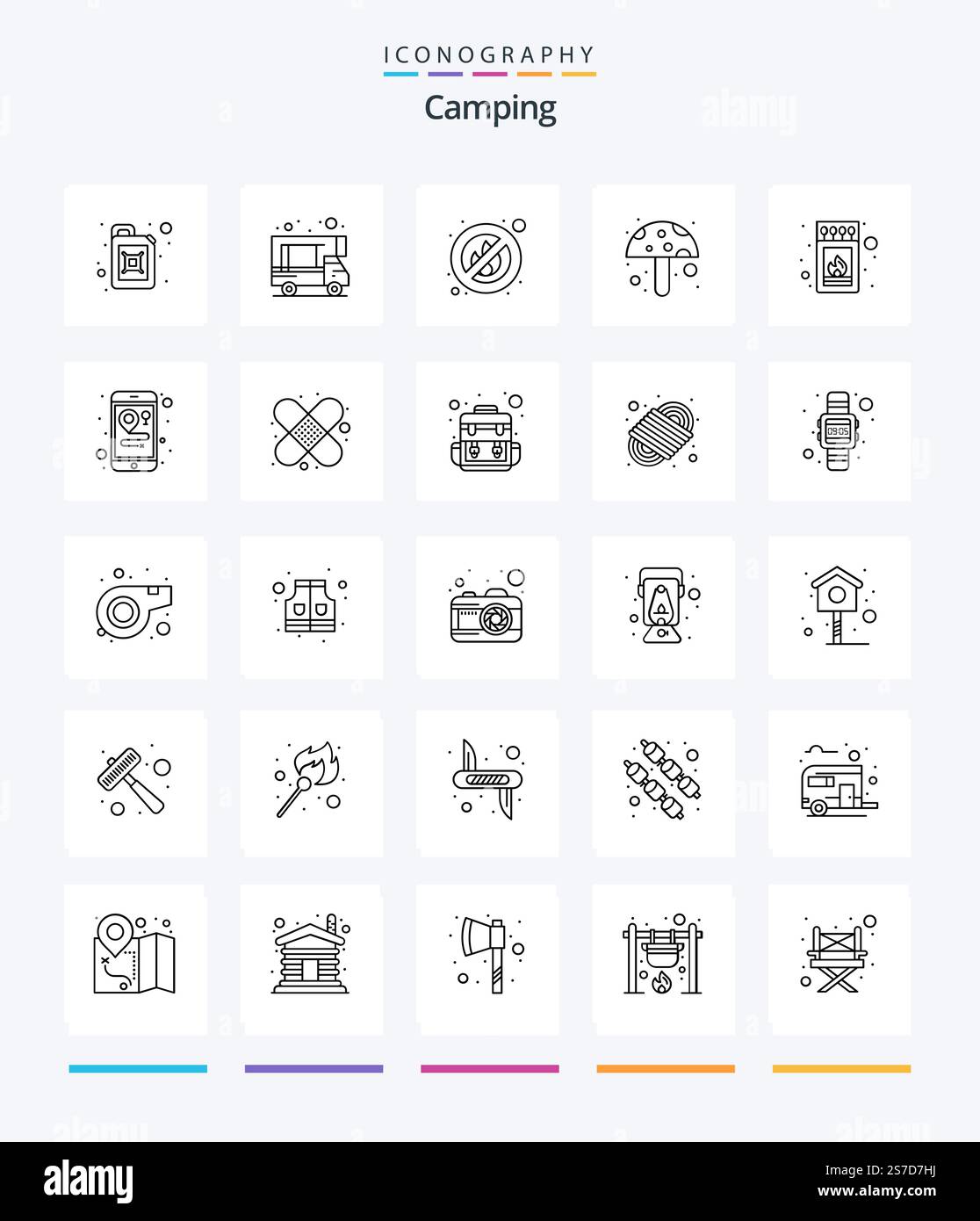 Creative Camping 25 OutLine icon pack Such As maps. stick. place. match ...