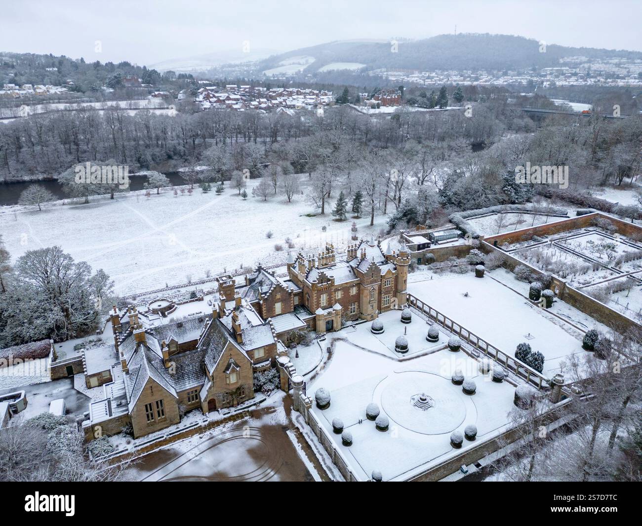 Aerial view of Abbotsford House, former home of writer Sir Walter Scott ...