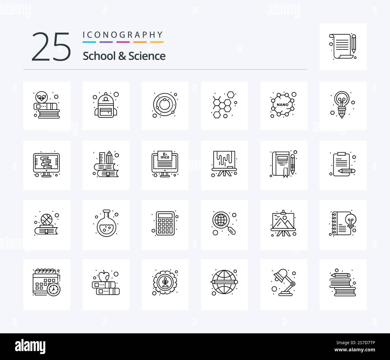 School And Science 25 Line icon pack including nano. astronomy. science. atom Stock Vector Image ...