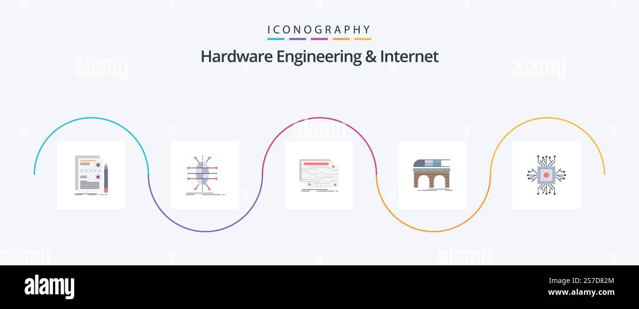 Hardware Engineering And Internet Flat 5 Icon Pack Including railway. metro. network. memory ...