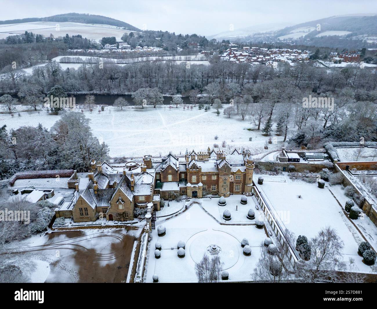 Aerial view of Abbotsford House, former home of writer Sir Walter Scott ...
