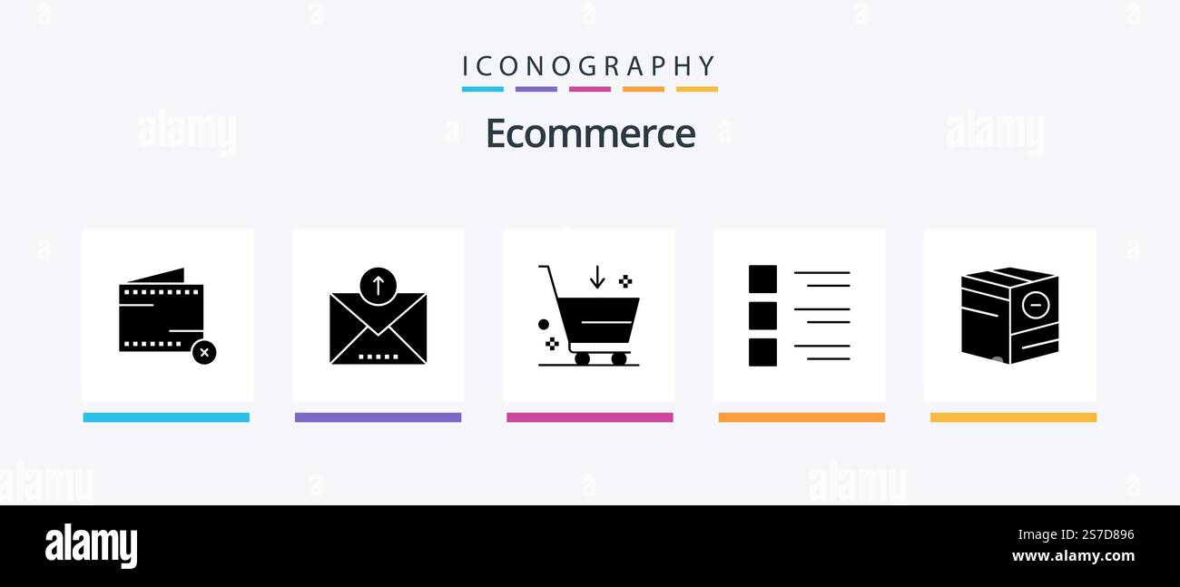 Ecommerce Glyph 5 Icon Pack Including view. list. sent. details. e ...