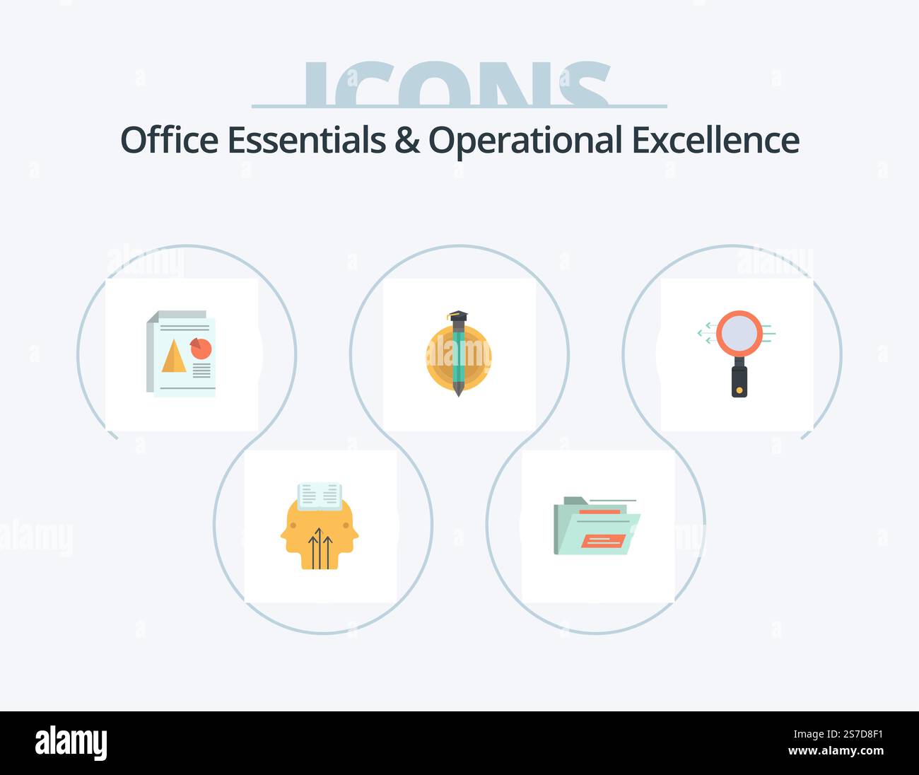 Office Essentials And Operational Exellence Flat Icon Pack 5 Icon ...