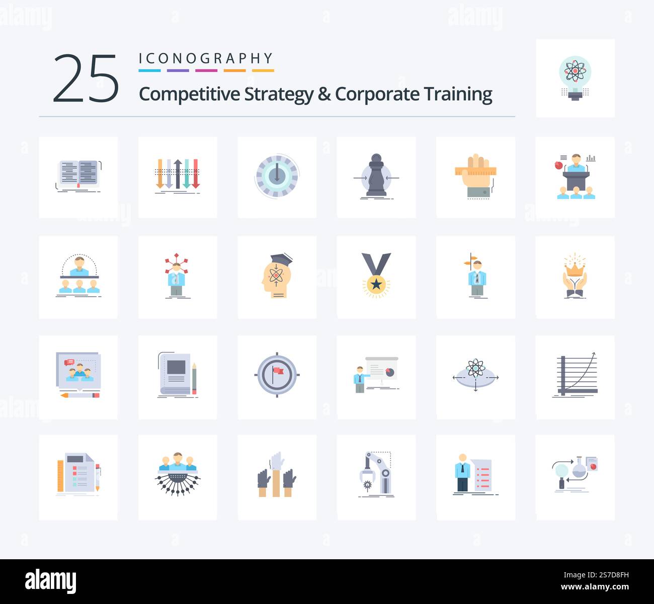 Competitive Strategy And Corporate Training 25 Flat Color icon pack ...