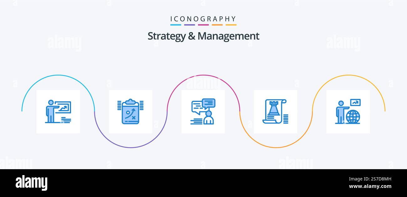Strategy And Management Blue 5 Icon Pack Including tower. document ...