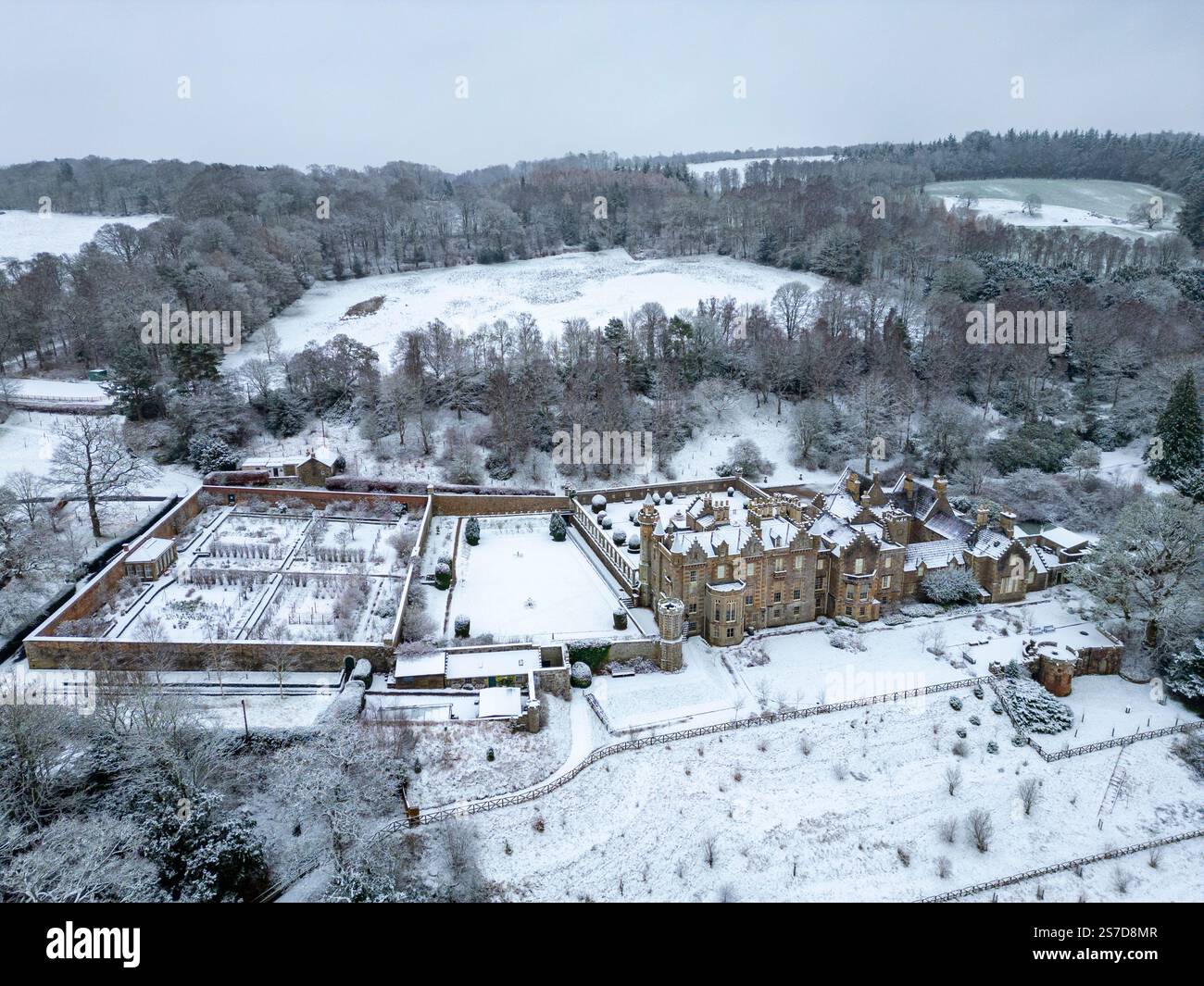 Aerial view of Abbotsford House, former home of writer Sir Walter Scott ...