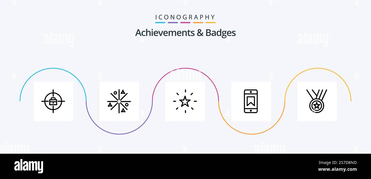 Achievements and Badges Line 5 Icon Pack Including ribbon. medals ...