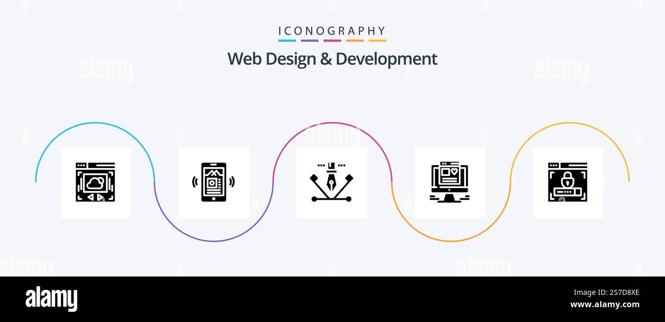 Web Design And Development Glyph 5 Icon Pack Including web . mp . pen tool. designing Stock ...