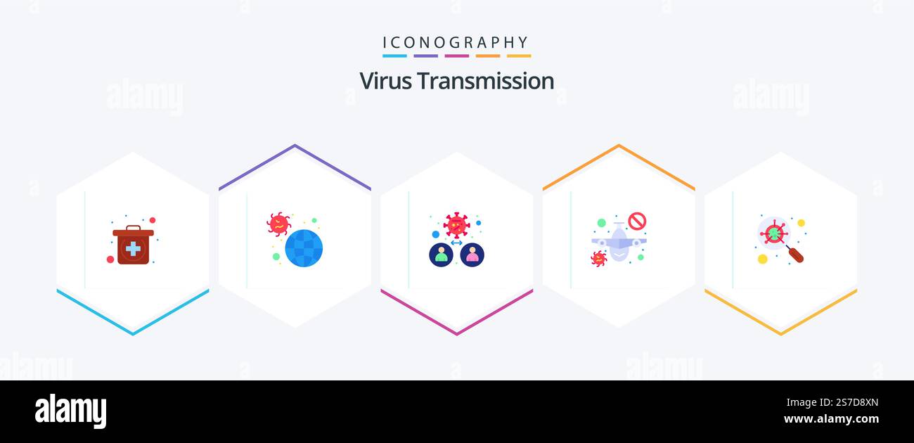 Virus Transmission 25 Flat icon pack including glass. warning. bacteria ...